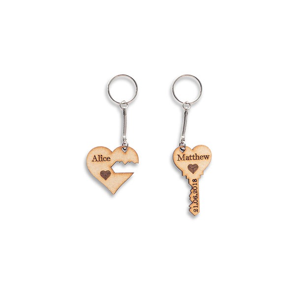 Personalised 'Key in Heart' Keyring - Wooden Shapes (2 Pieces) - Fancy ...